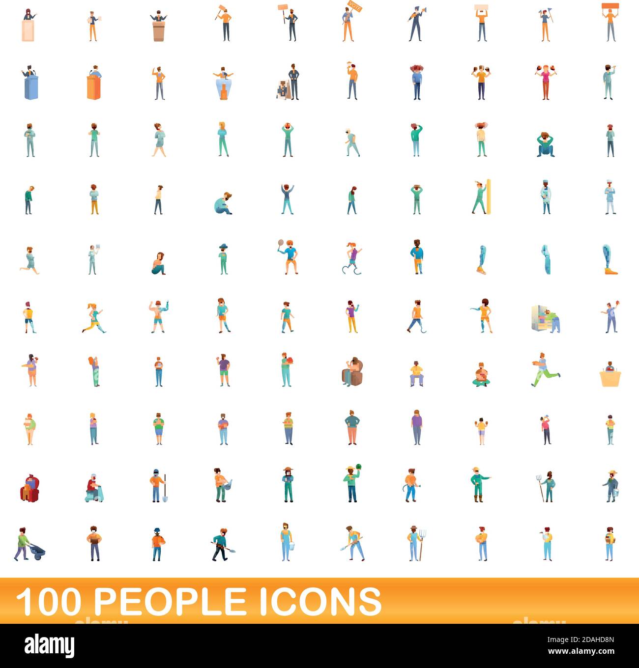 100 people icons set. Cartoon illustration of 100 people icons vector ...