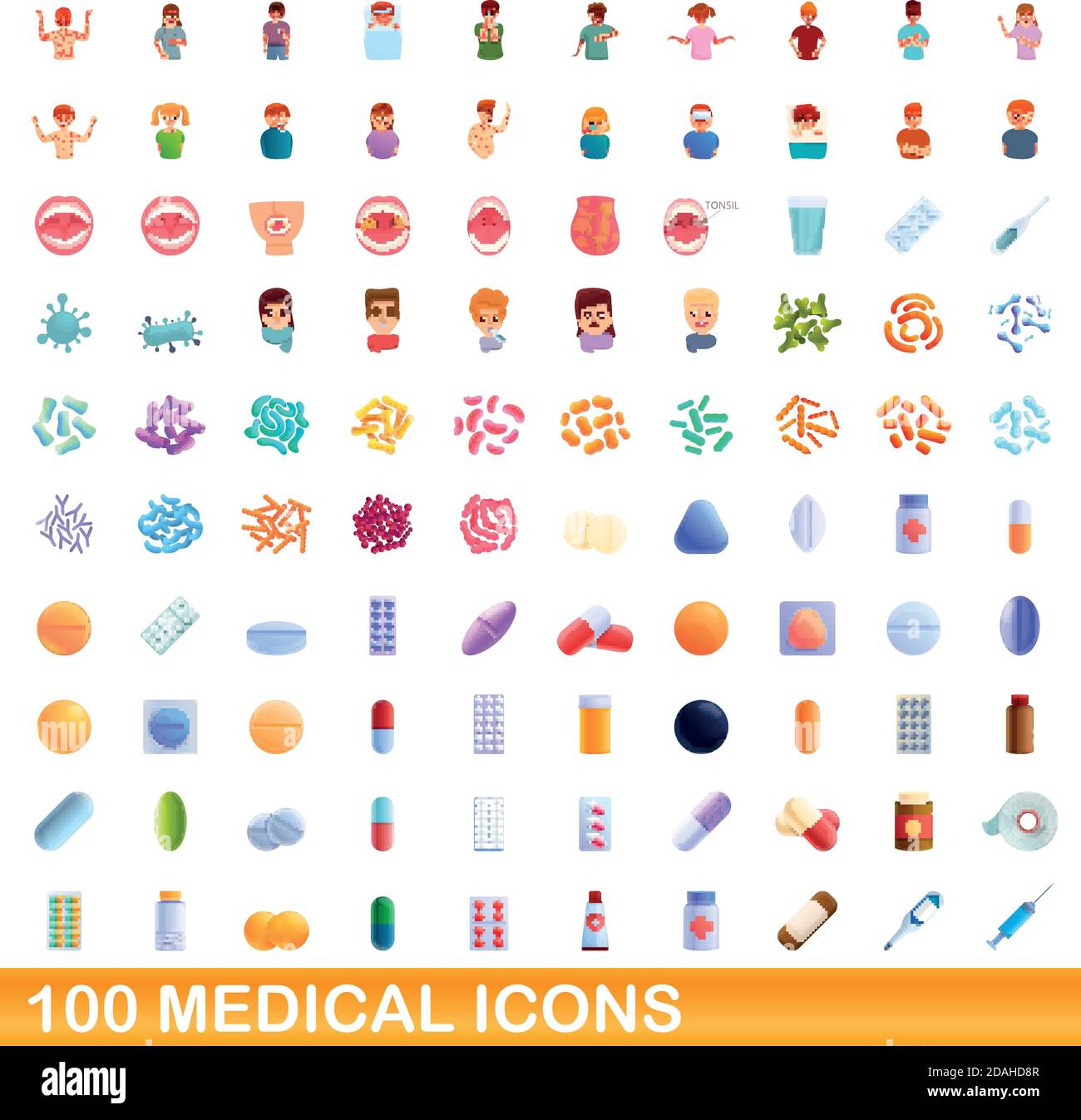 100 medical icons set. Cartoon illustration of 100 medical icons vector ...