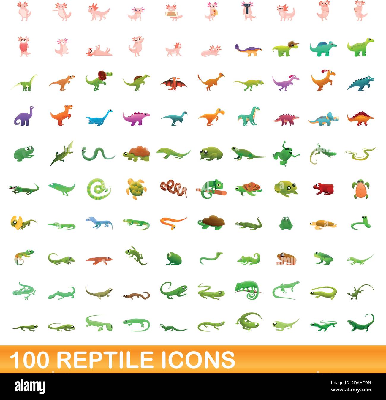 100 reptile icons set. Cartoon illustration of 100 reptile icons vector ...