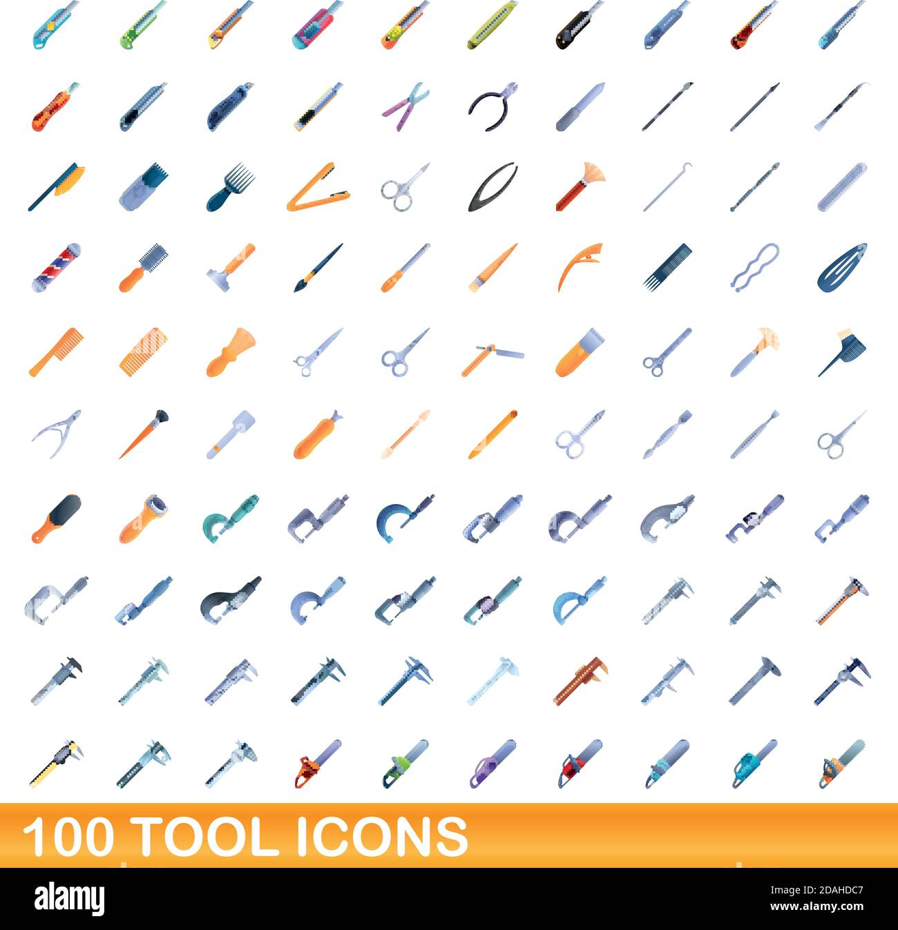 100 tool icons set. Cartoon illustration of 100 tool icons vector set ...
