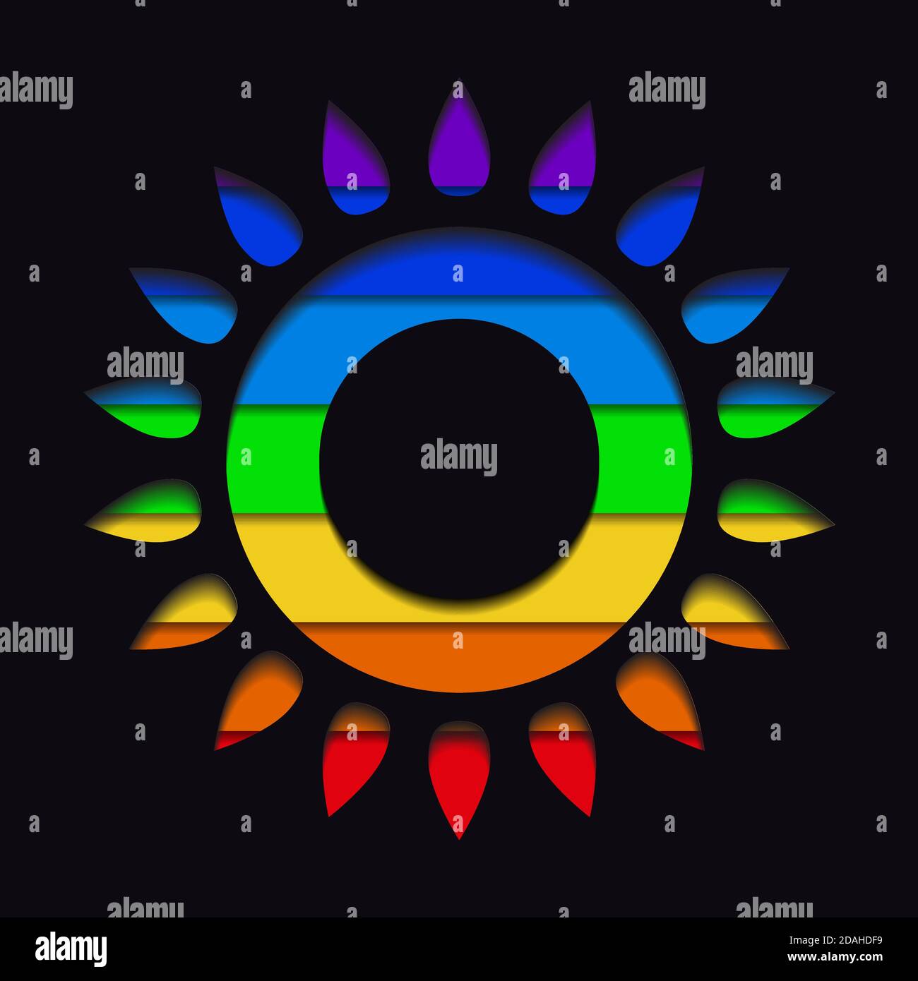 Paper cut silhouettes of the sun with layered rainbow background. Pride ...