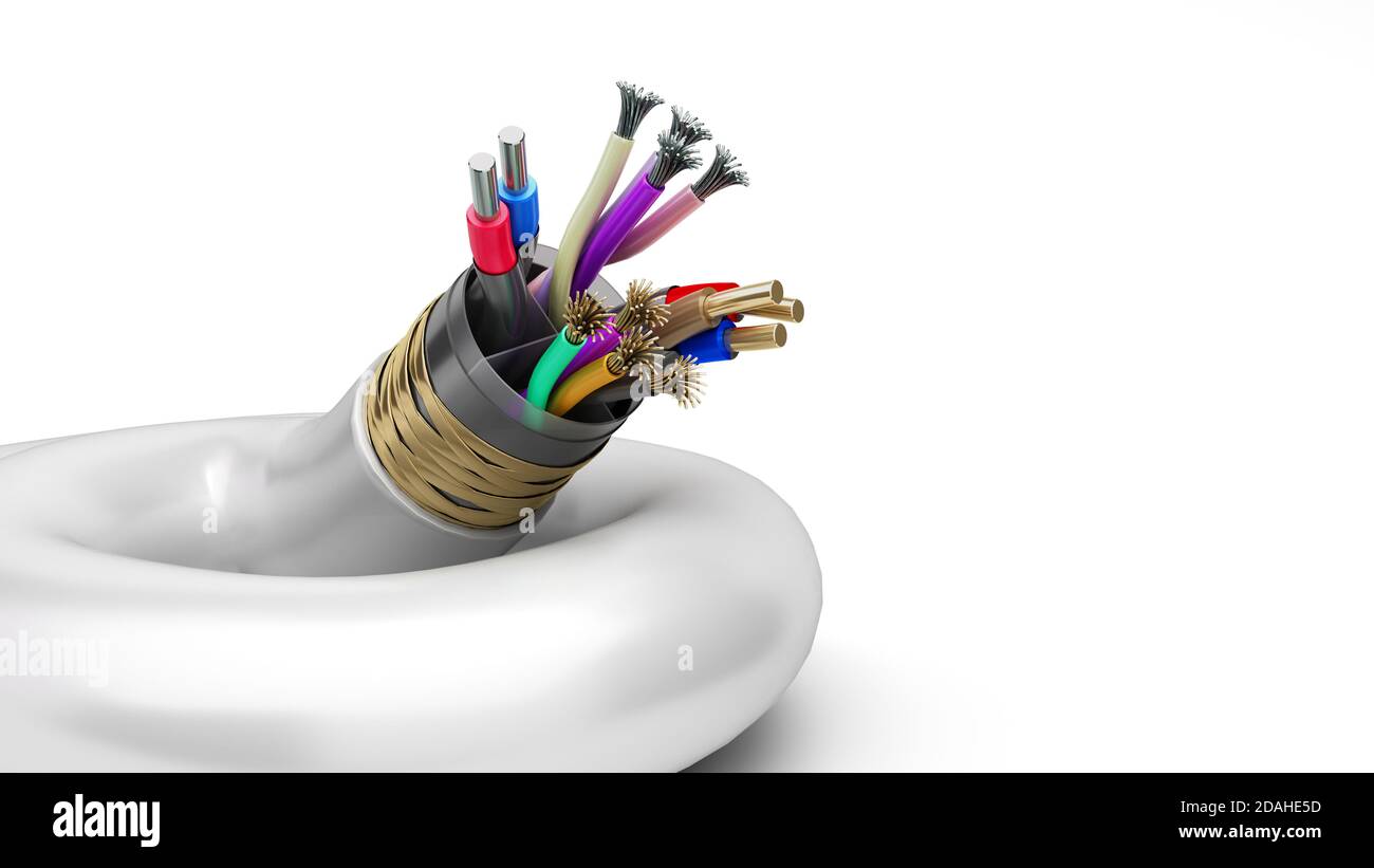 wire multicore cable 3d render on white Stock Photo - Alamy