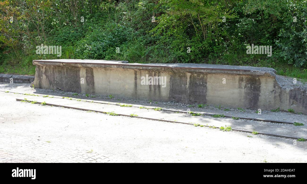 Dachau, Germany - July 13, 2020: Railroad at the entrance of Dachau ...