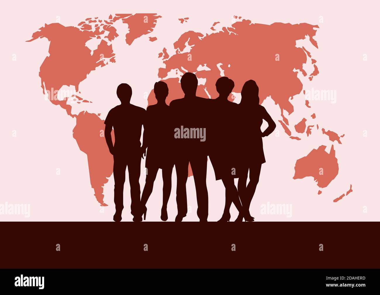people on world map, vector poster and background. Teamwork and ...