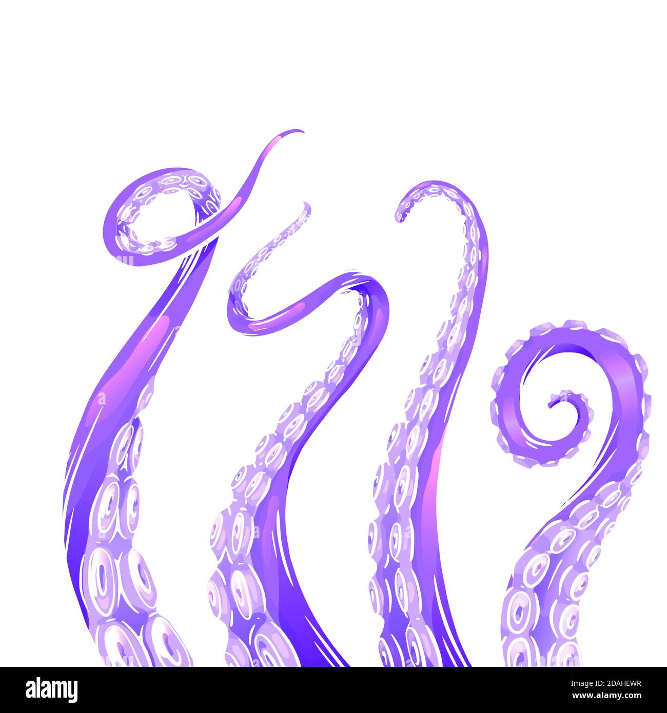 Set of neon color cartoon sketches of octopus tentacles. Creepy limbs ...