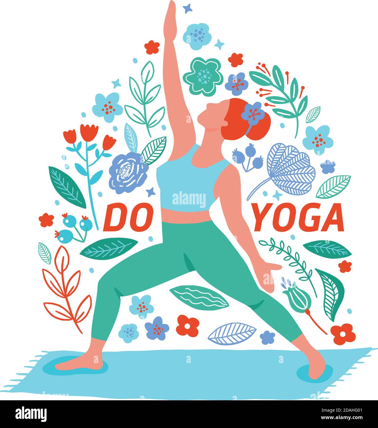 Women exercising yoga flat color trend vector card. Do yoga meditation ...