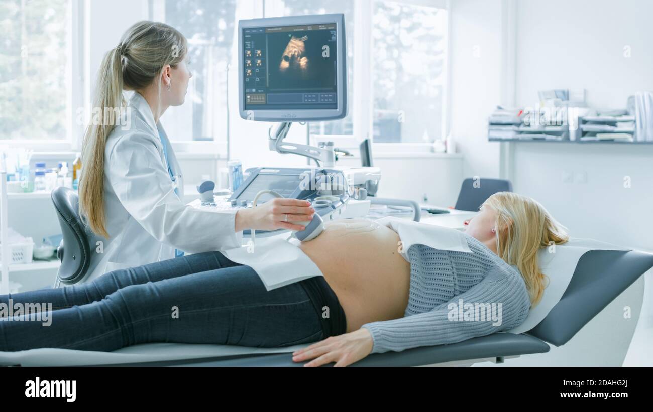In the Hospital, Pregnant Woman Getting Ultrasound Screening ...