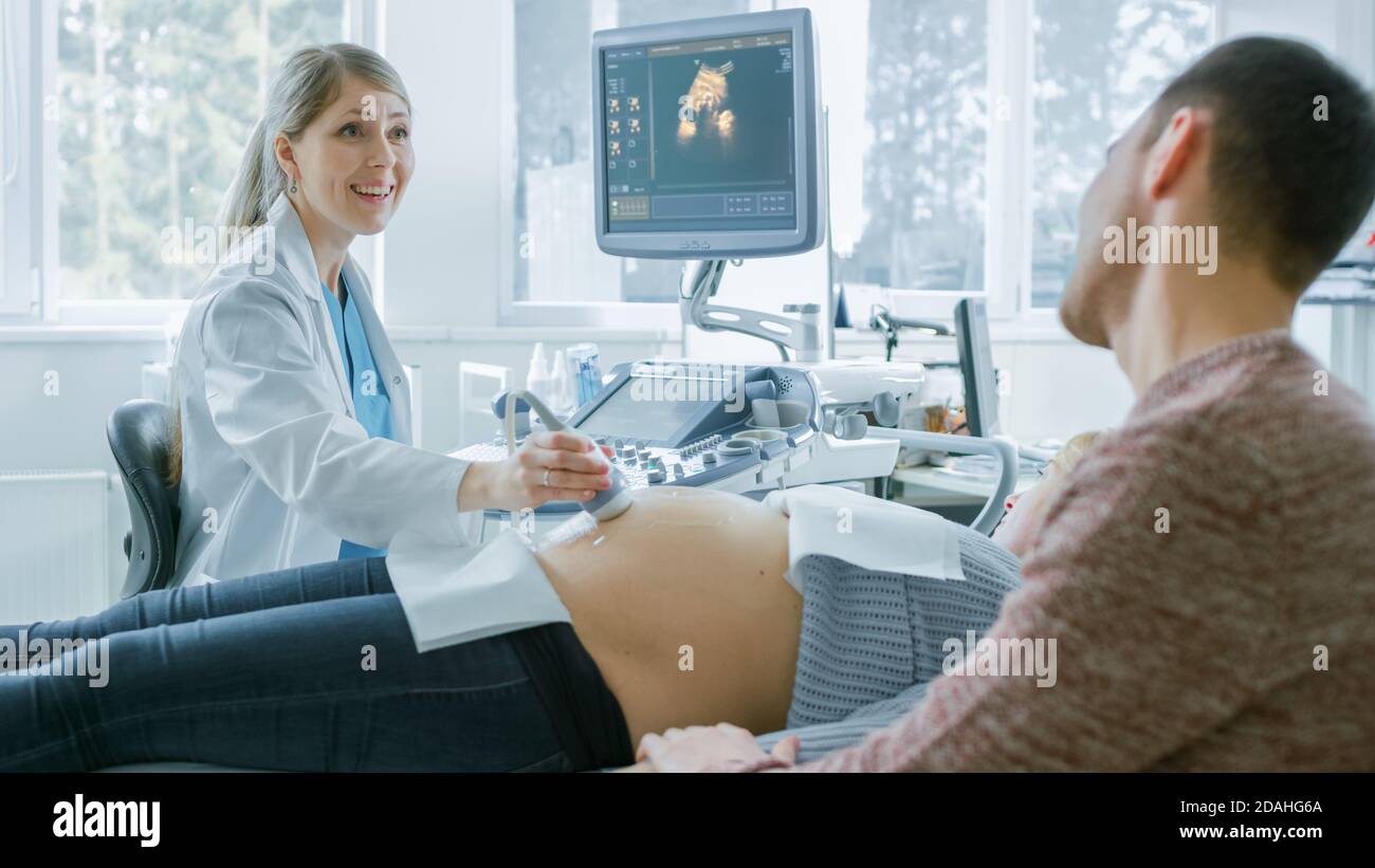 In the Hospital, Pregnant Woman Getting Ultrasound Sonogram Scan ...