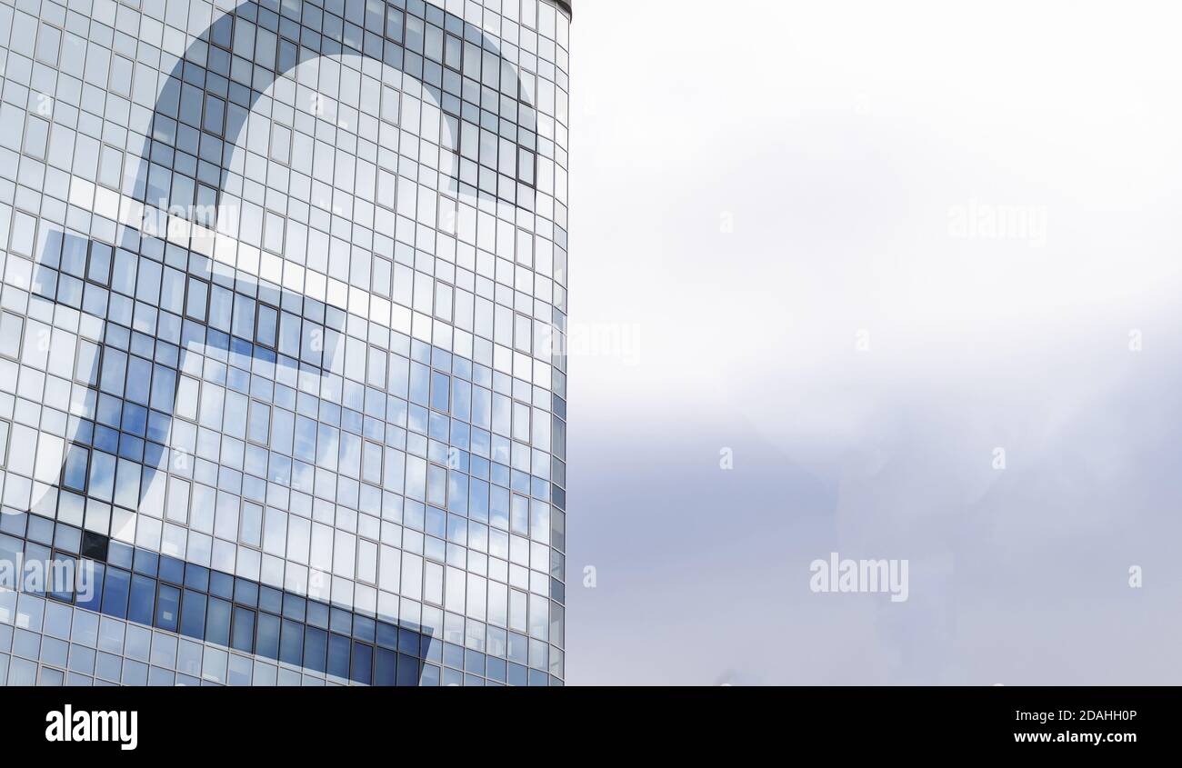 Pound sign on a skyscraper building. Business and financial concept ...