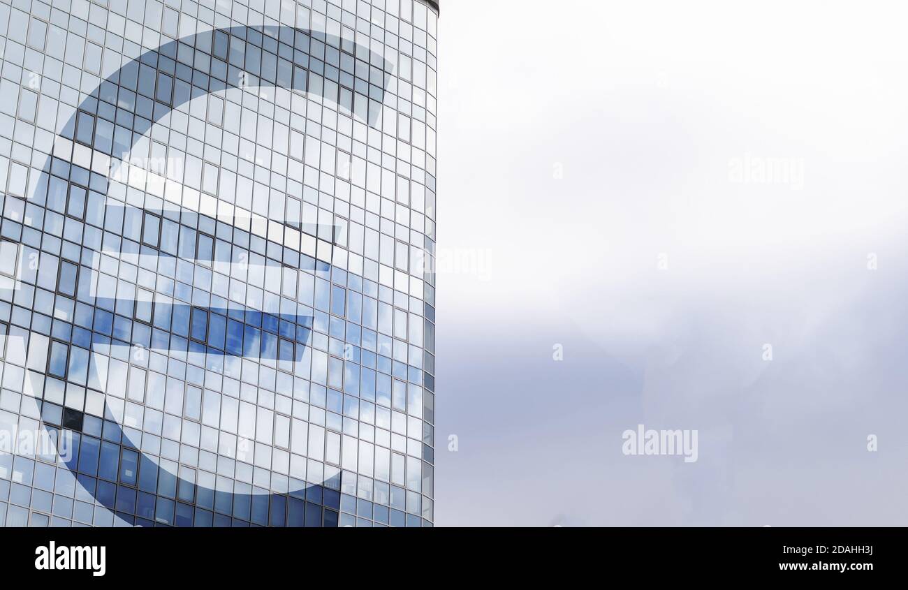 Euro sign on a skyscraper building. Business and financial concept ...