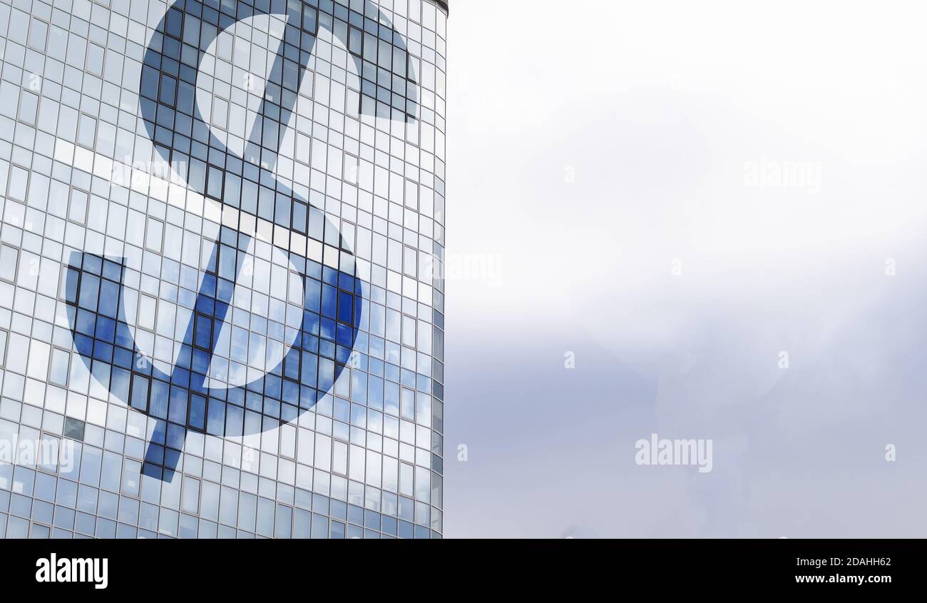 Dollar sign on a skyscraper building. Business and financial concept ...