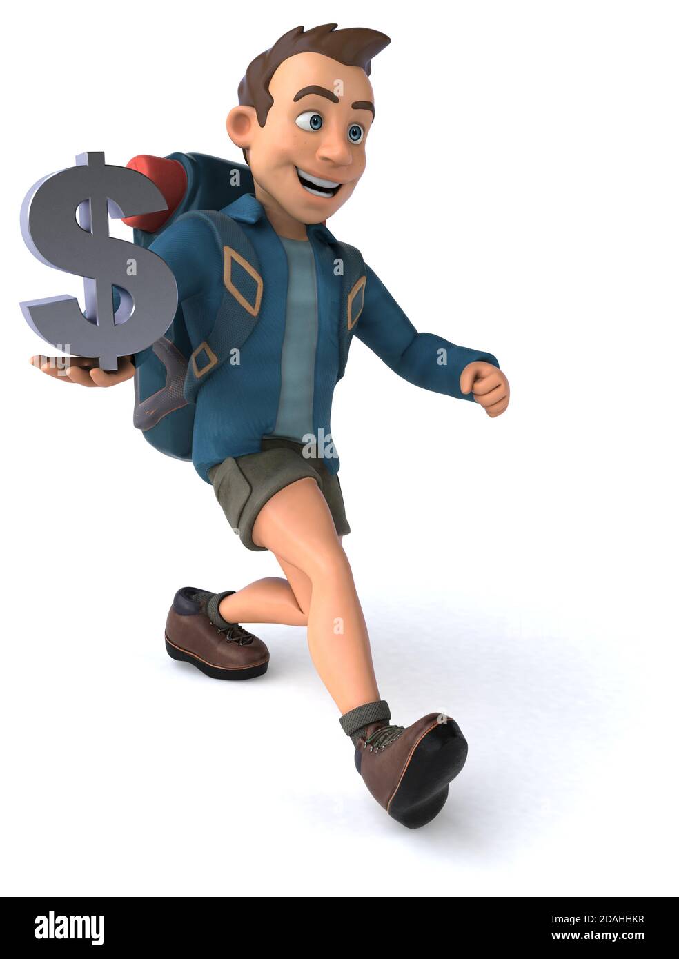 Fun illustration of a 3D cartoon backpacker Stock Photo - Alamy