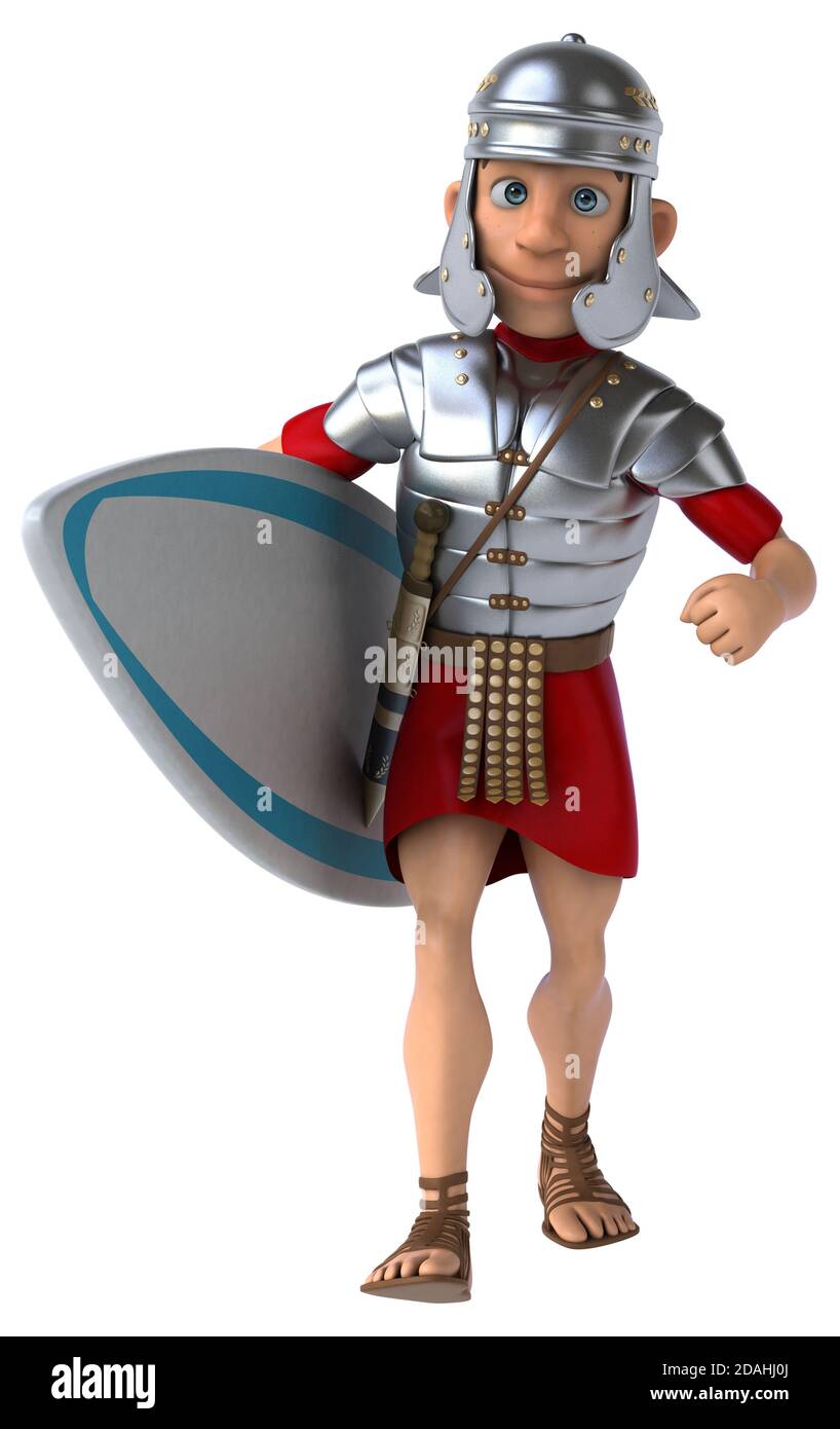 Fun 3D cartoon roman soldier surfing Stock Photo - Alamy