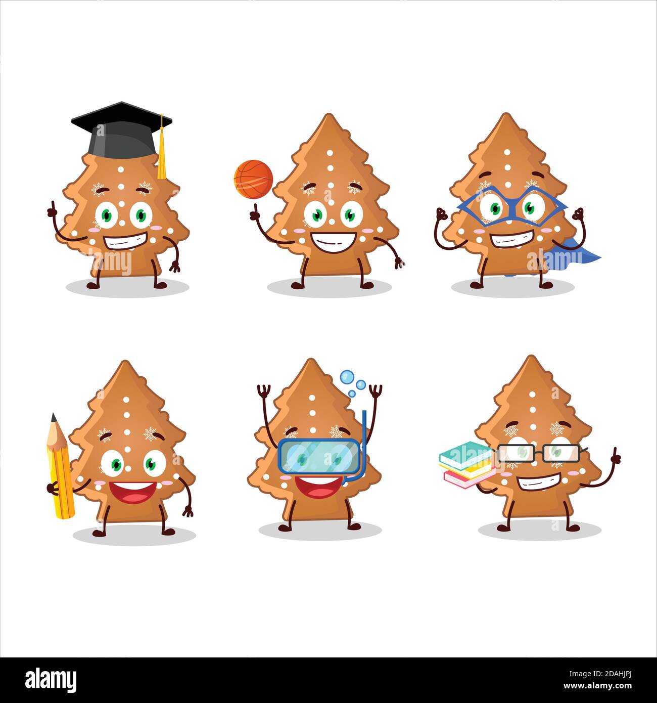 School student of cookies tree cartoon character with various ...