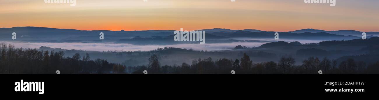 Blue sky and misty landscape hi-res stock photography and images - Alamy