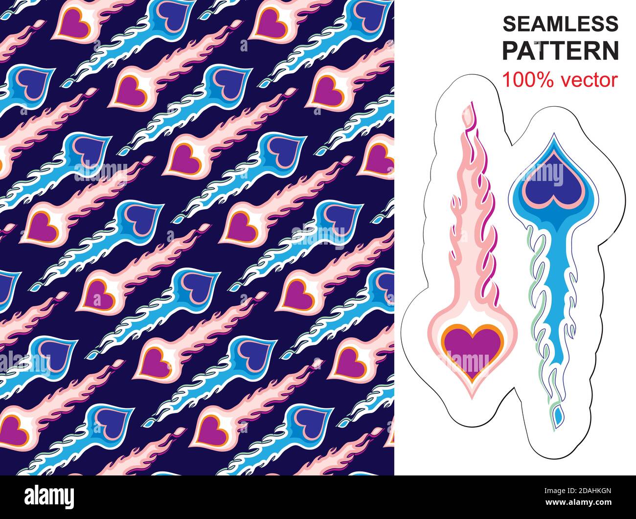Burning Heart. Blazing heart. Seamless pattern with flaming hearts in ...