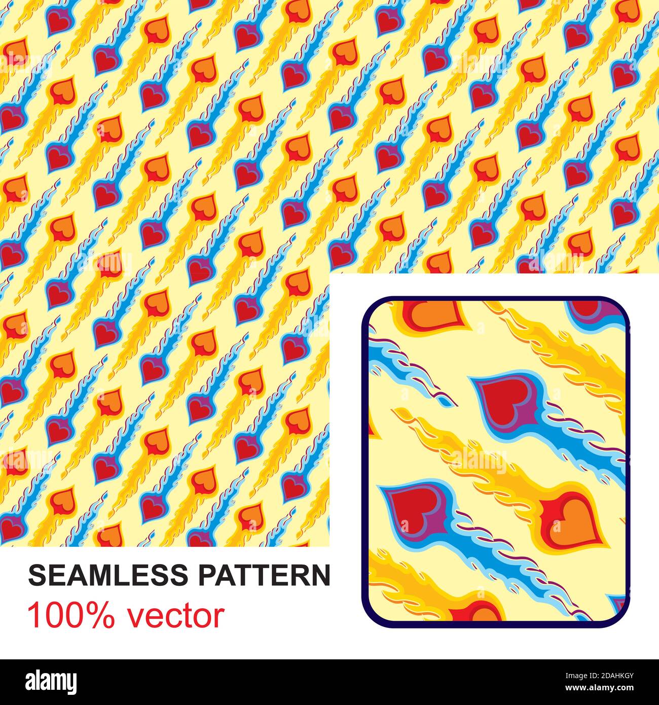 Burning Heart. Blazing heart. Seamless pattern with flaming hearts in ...