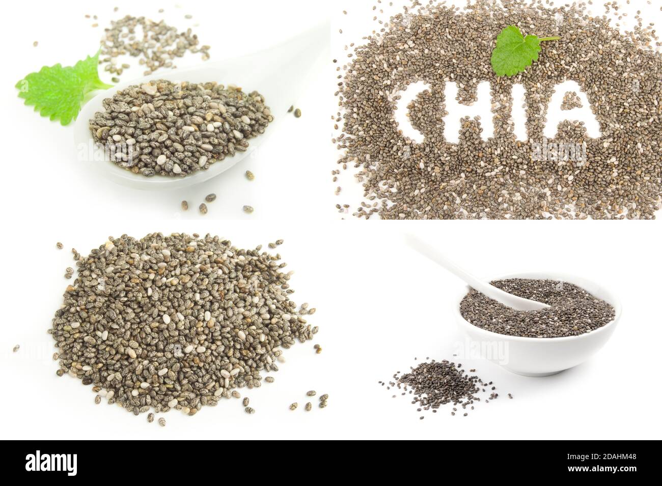 Collage of chia seeds on white Stock Photo - Alamy