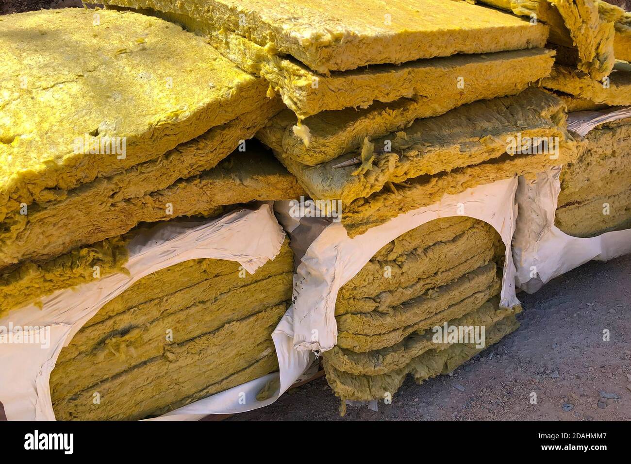 Piled rockwool. Panels of mineral wool. Thermal insulation material ...