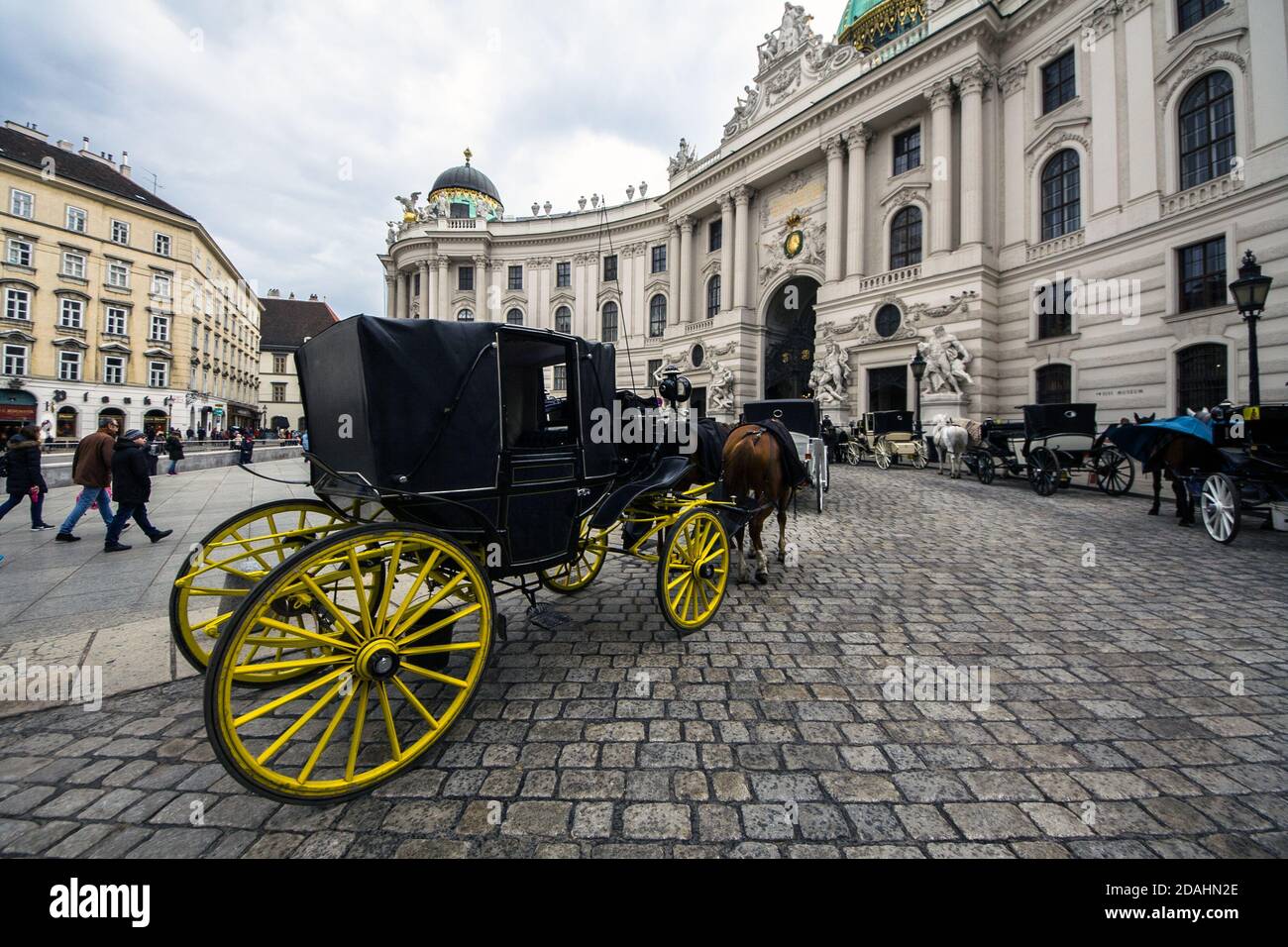 Scenic view of a horse drawn carriage in an historical place in Wien ...