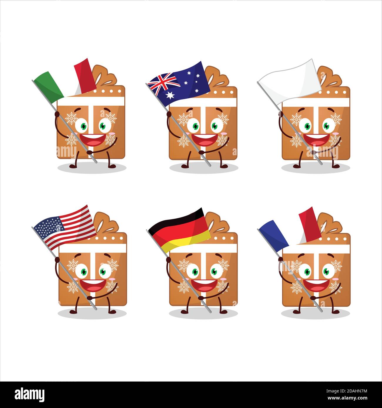 Gift cookies cartoon character bring the flags of various countries ...