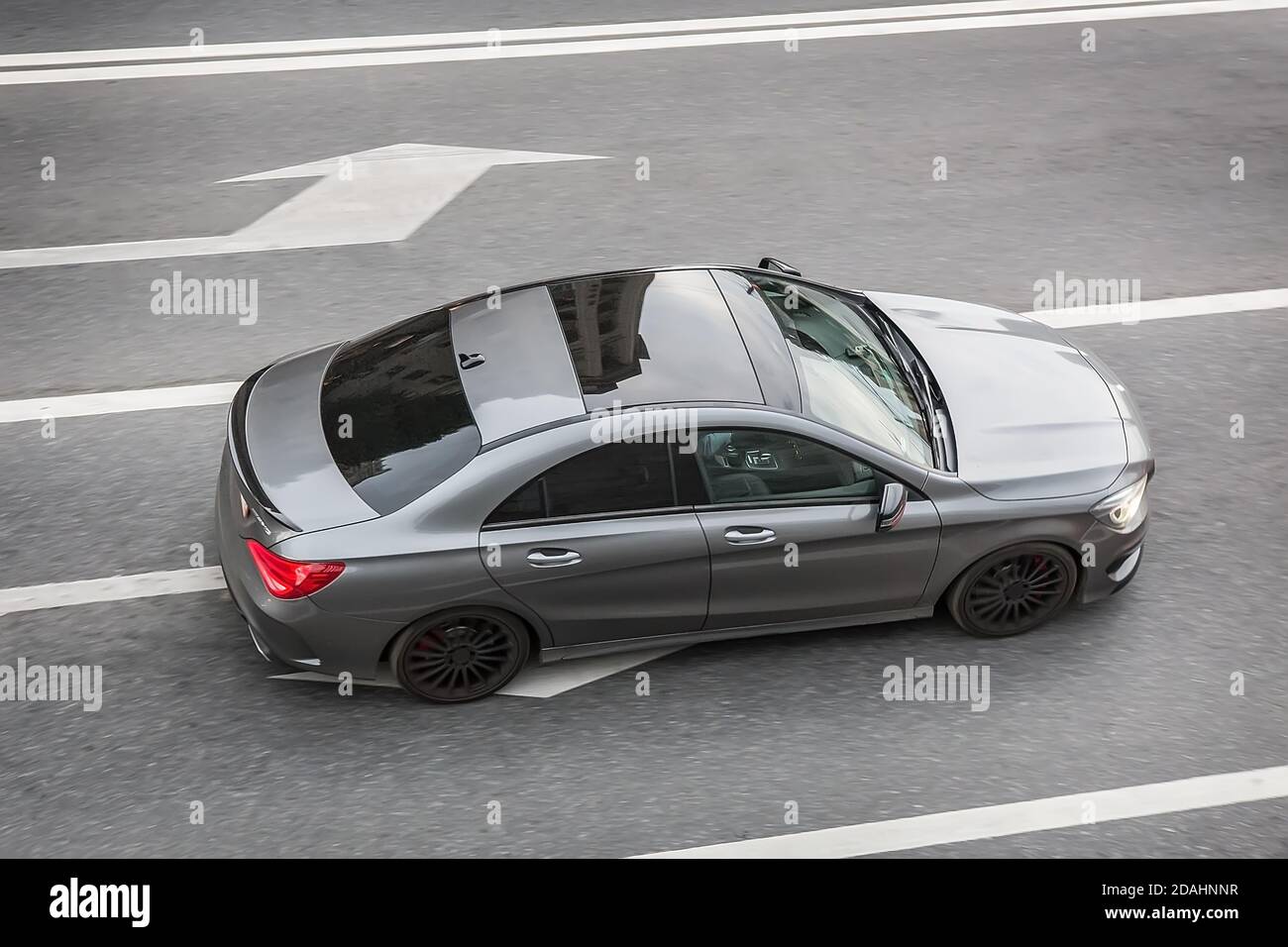 car goes on highway top view Stock Photo - Alamy