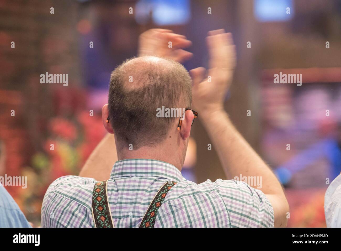 aging man with short blonde hair getting a bald head, man clapping in ...