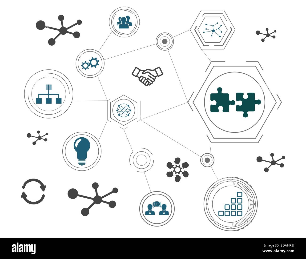 Concept of teamwork with connected icons Stock Photo - Alamy
