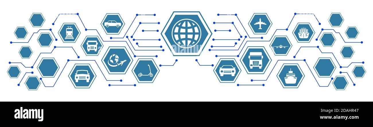 Concept of global transportation with connected icons Stock Photo - Alamy