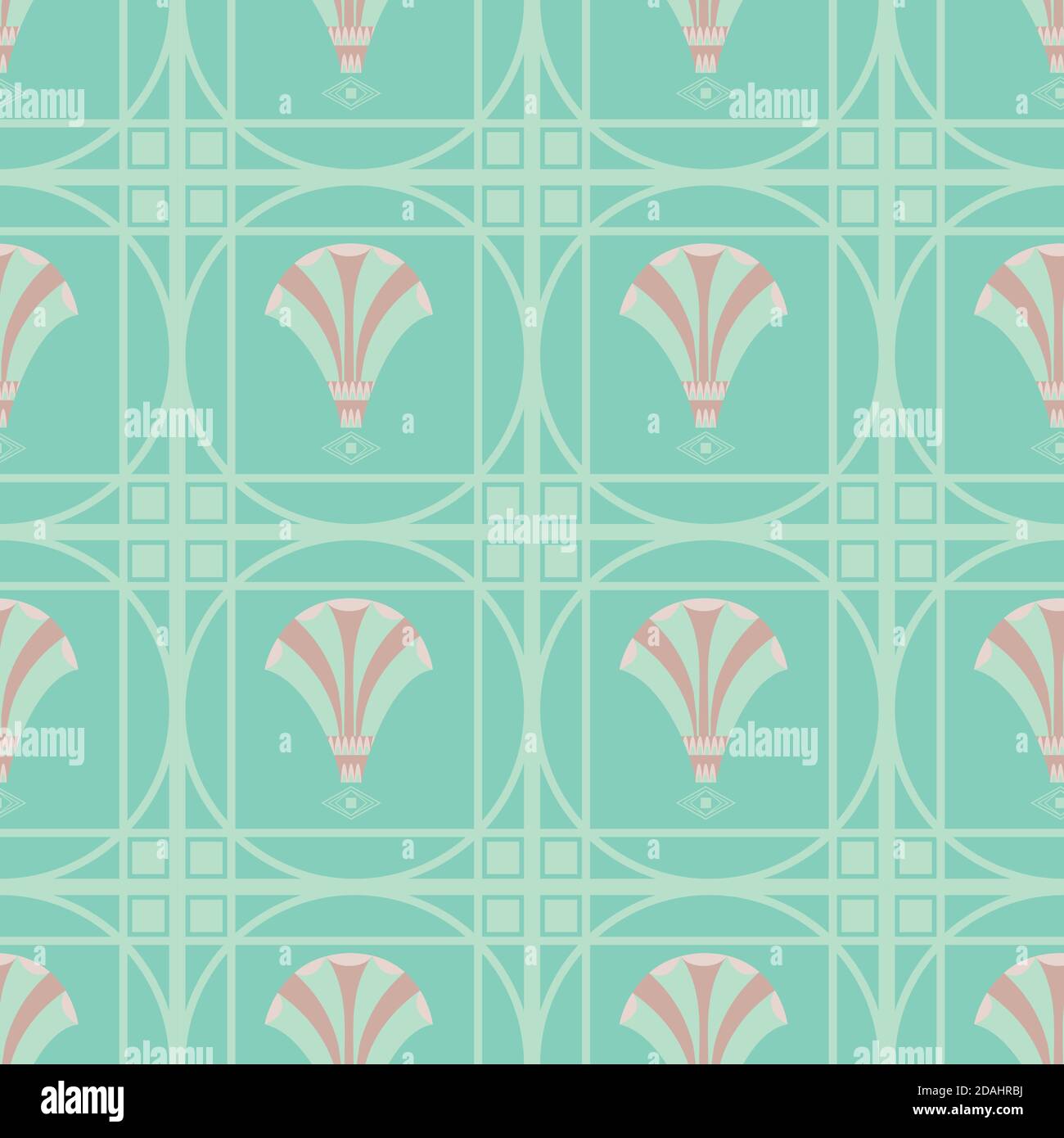 Vector art deco decorative grid and fanning stylized flowers. Seamless ...