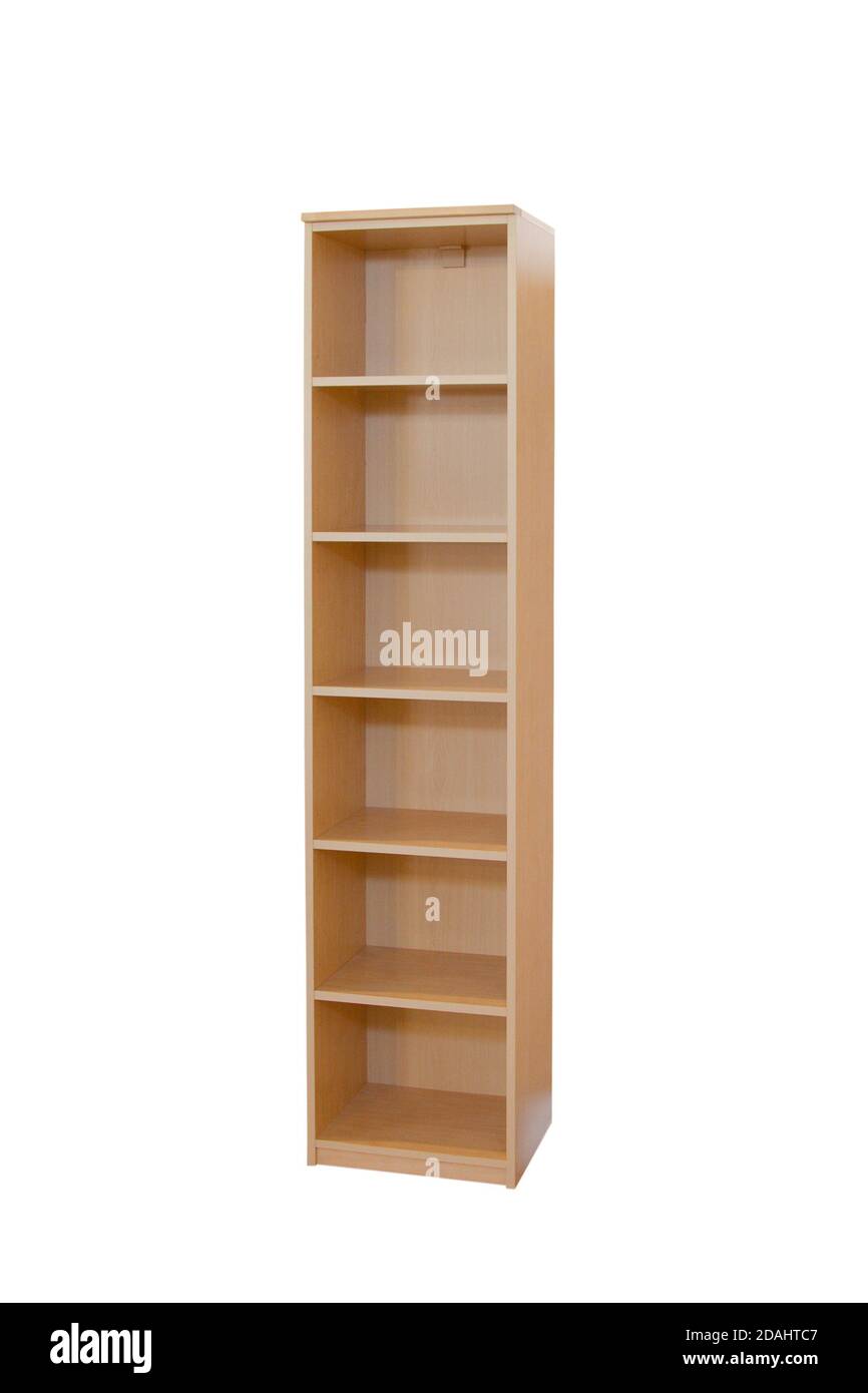 Vertical long cupboard with shelves isolated on a white background ...