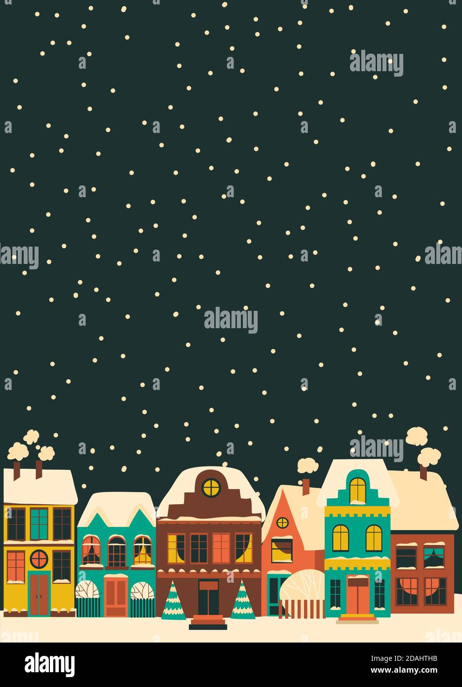 Cute cartoon little town in Christmas time Stock Vector Image & Art - Alamy