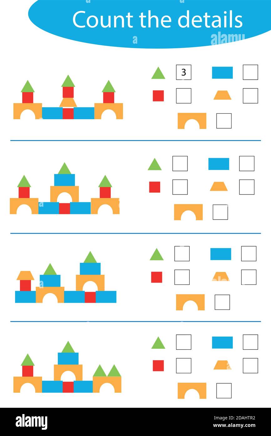 Count the details, colorful geometric shapes for children, fun ...