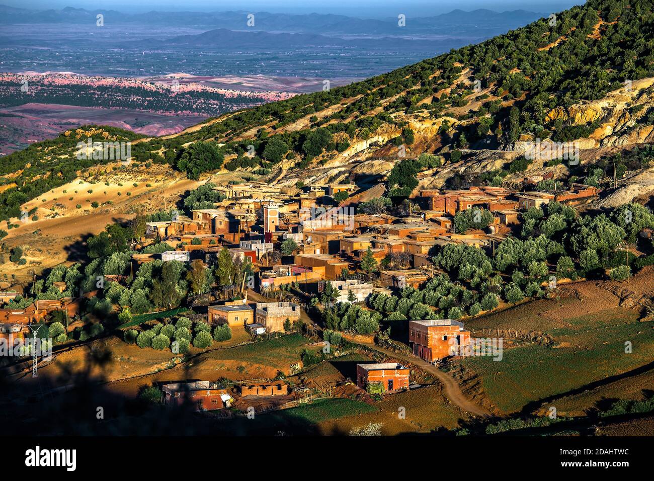 Scenic view of moroccan berber village in atlas mountains during ...