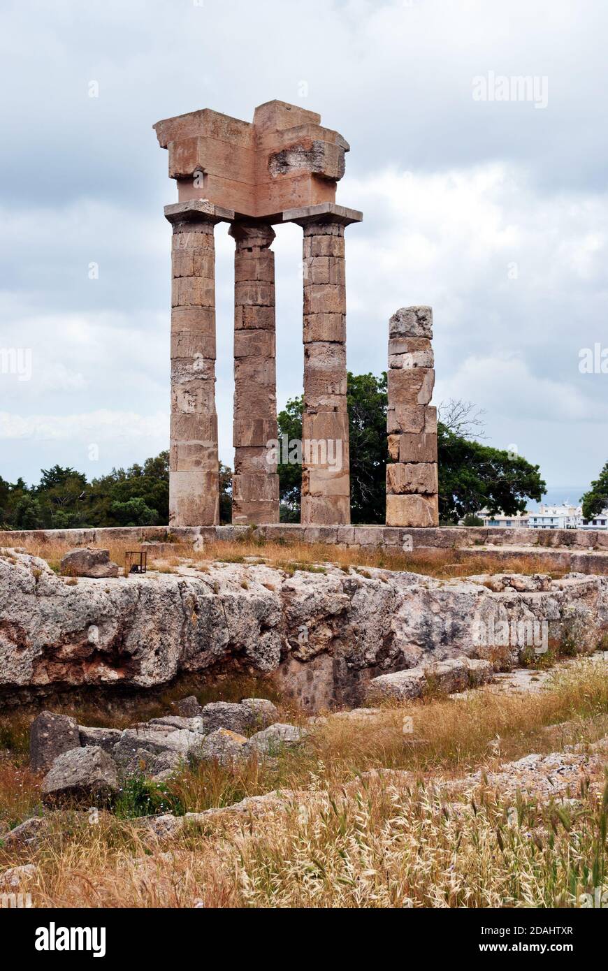 columns of the Temple of Apollo. Ruins of the upper acropolis in Rhodes ...