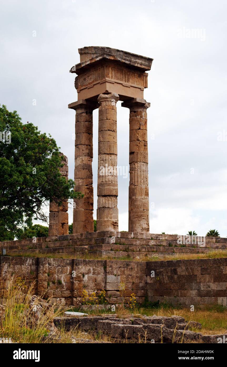columns of the Temple of Apollo. Ruins of the upper acropolis in Rhodes ...