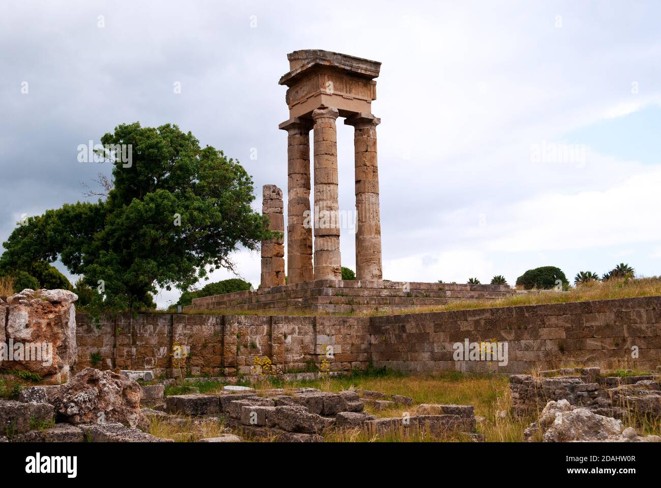 columns of the Temple of Apollo. Ruins of the upper acropolis in Rhodes ...