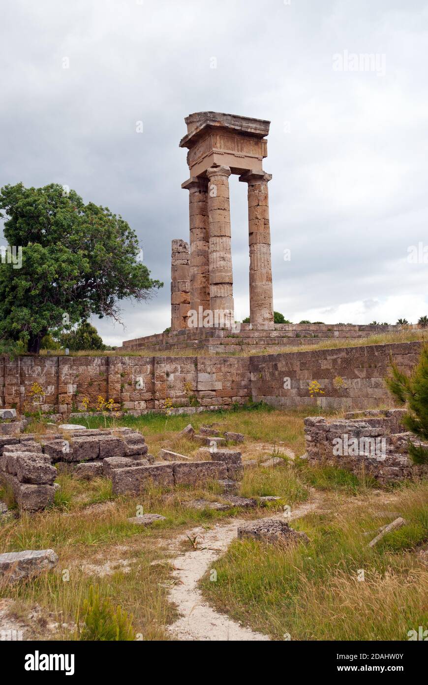 columns of the Temple of Apollo. Ruins of the upper acropolis in Rhodes ...