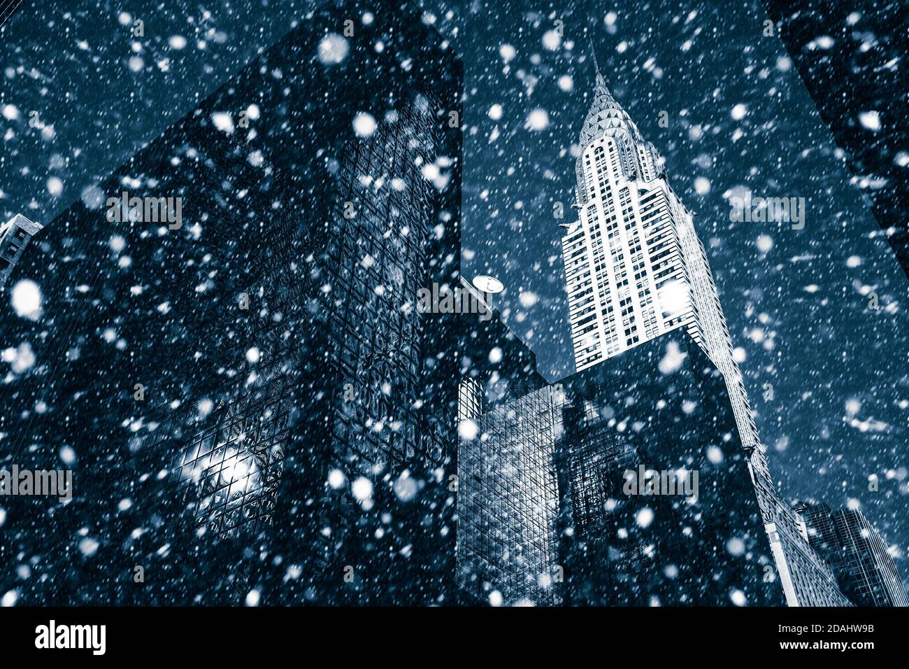 New York City. Winter concept. Falling snow in NYC. Winter Manhattan in ...