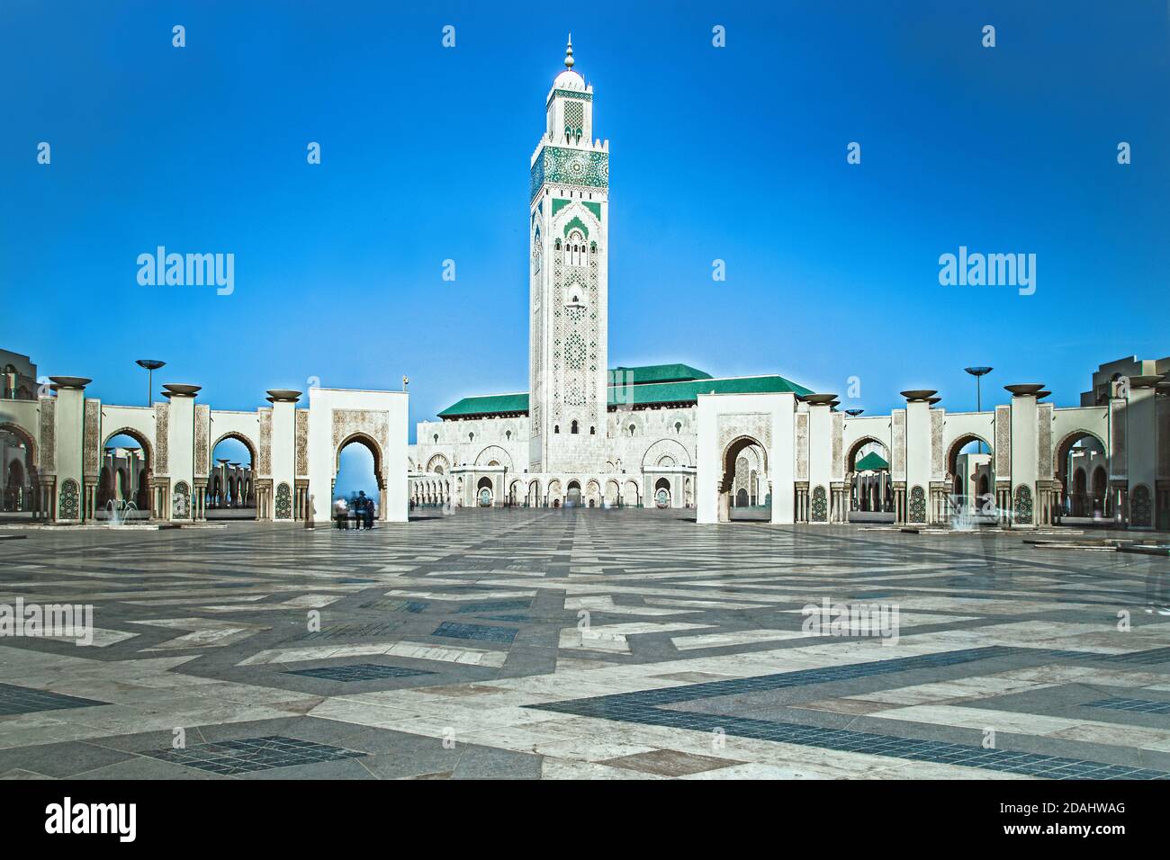 Scenic daily long exposure view of the square front of Hassan II Mosque ...