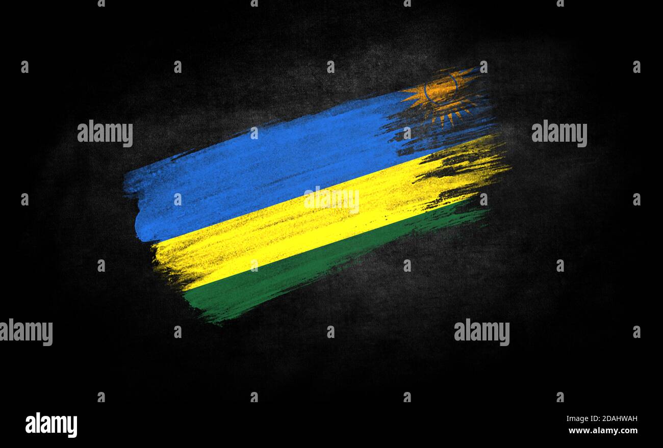 smear of paint in the form of the flag of Rwanda close-up on a black ...