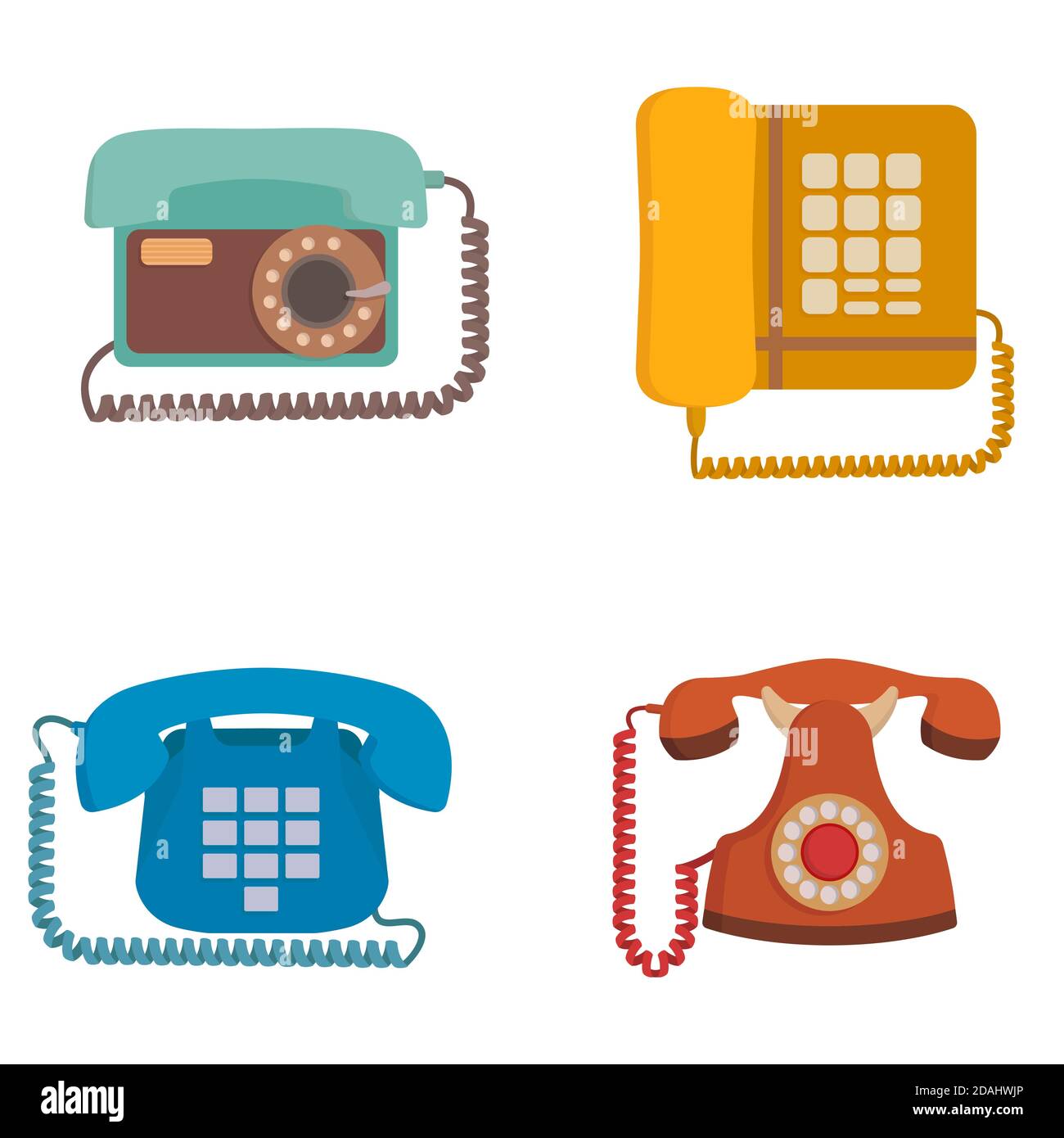 Set of retro phones. Outdated equipment in cartoon style Stock Vector ...