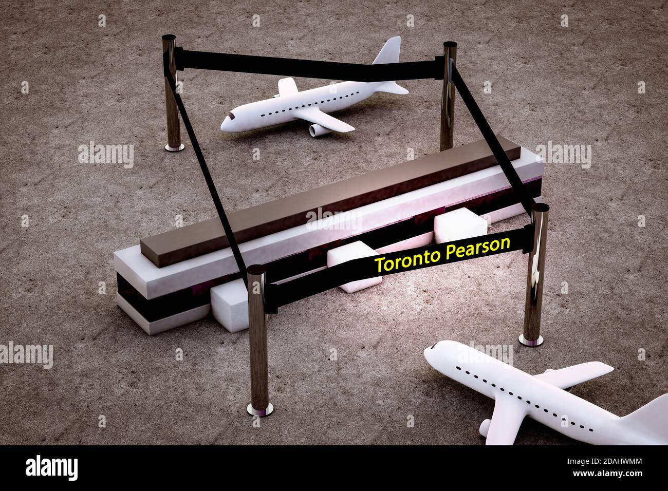 Airport with planes is surrounding with warning tape. Warning airport ...