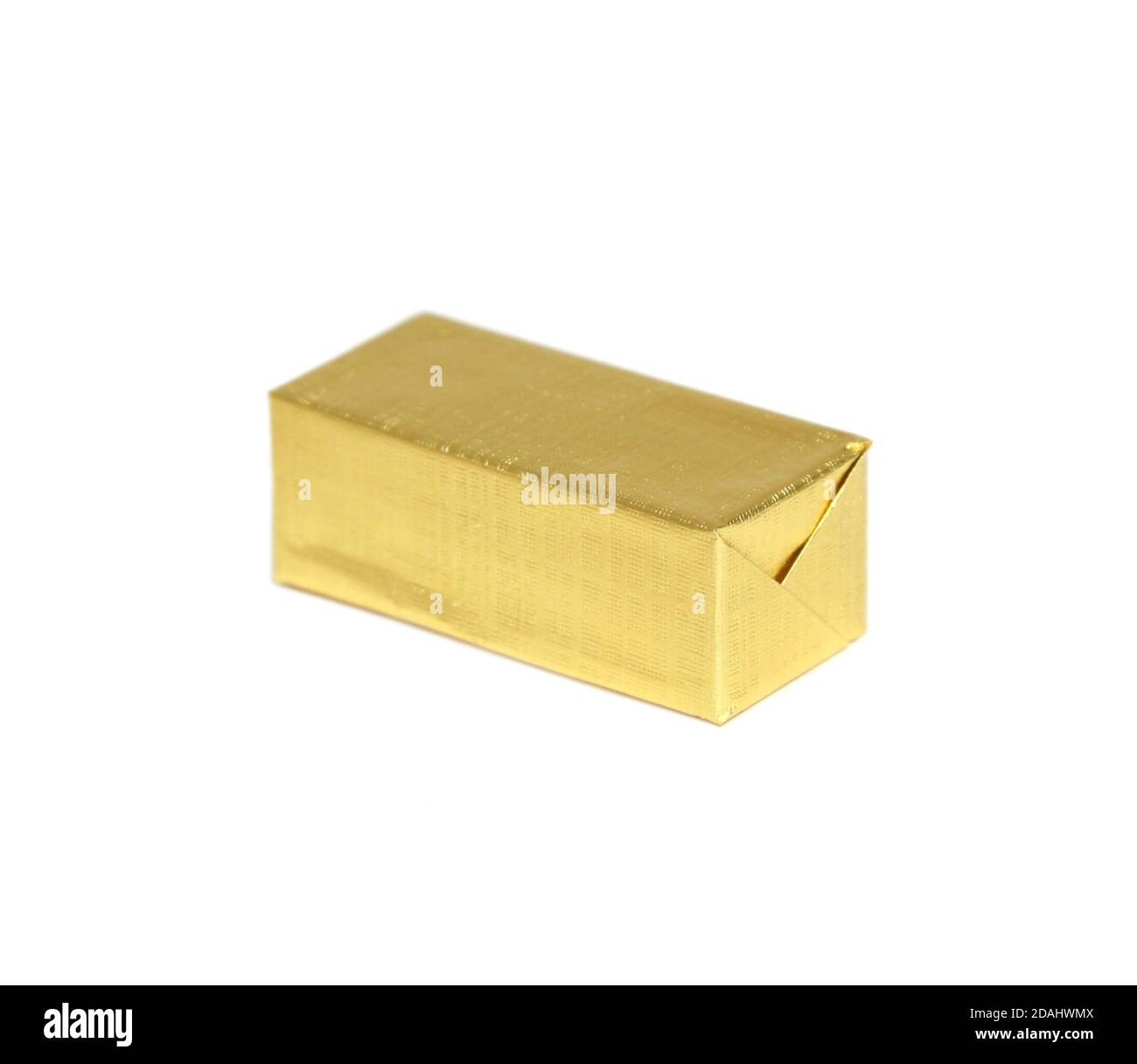 Rectangular golden wrapped chocolate isolated on a white background ...