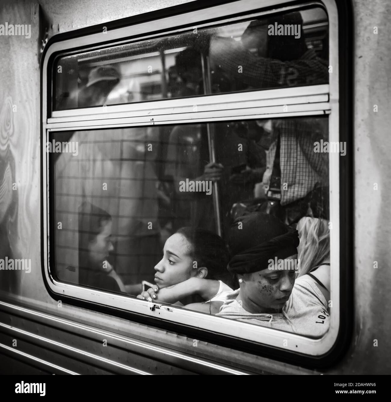 NEW YORK, USA - Sep 22, 2017: New York City Subway. A group of people ...