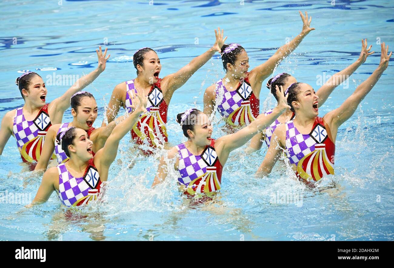 Japan's Tokyo Olympic-bound artistic swimming team performs in the team ...