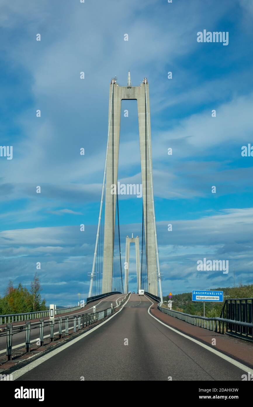 The beautiful High Coast Bridge in Sweden. It is a suspension bridge ...