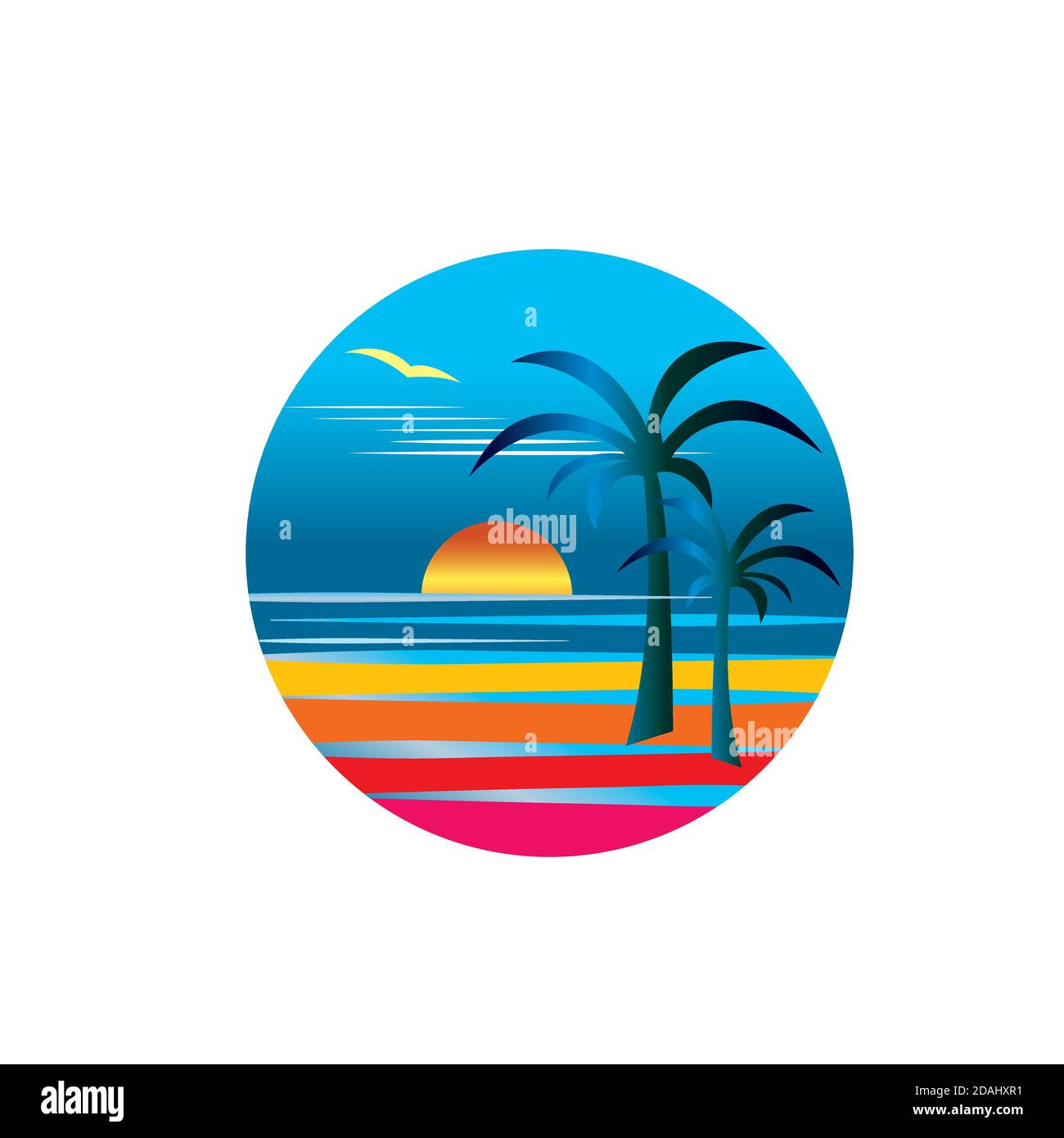 Beach Vector Logo Summertime Emblem Resort Logo Sunset Vector