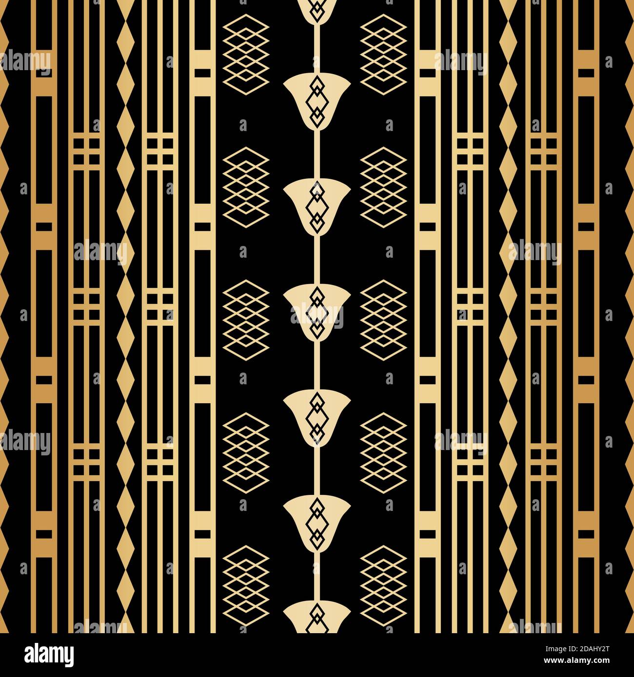 Vector art deco black gold foil stylized flowers, squares, grids linear ...