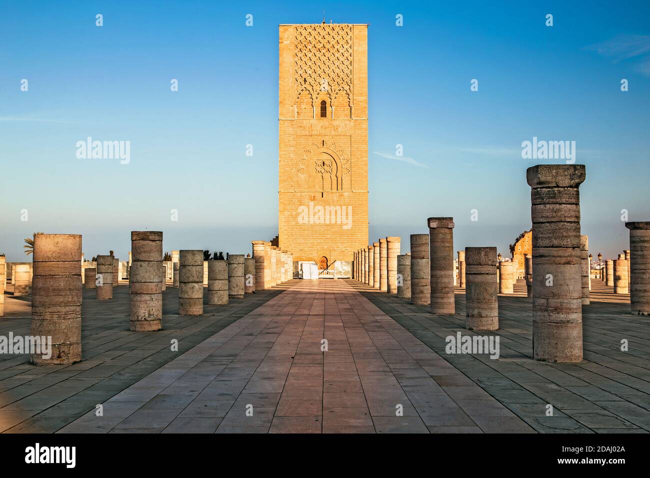 Scenic symmetrical view of Hassan tower during the sunset, Rabat ...